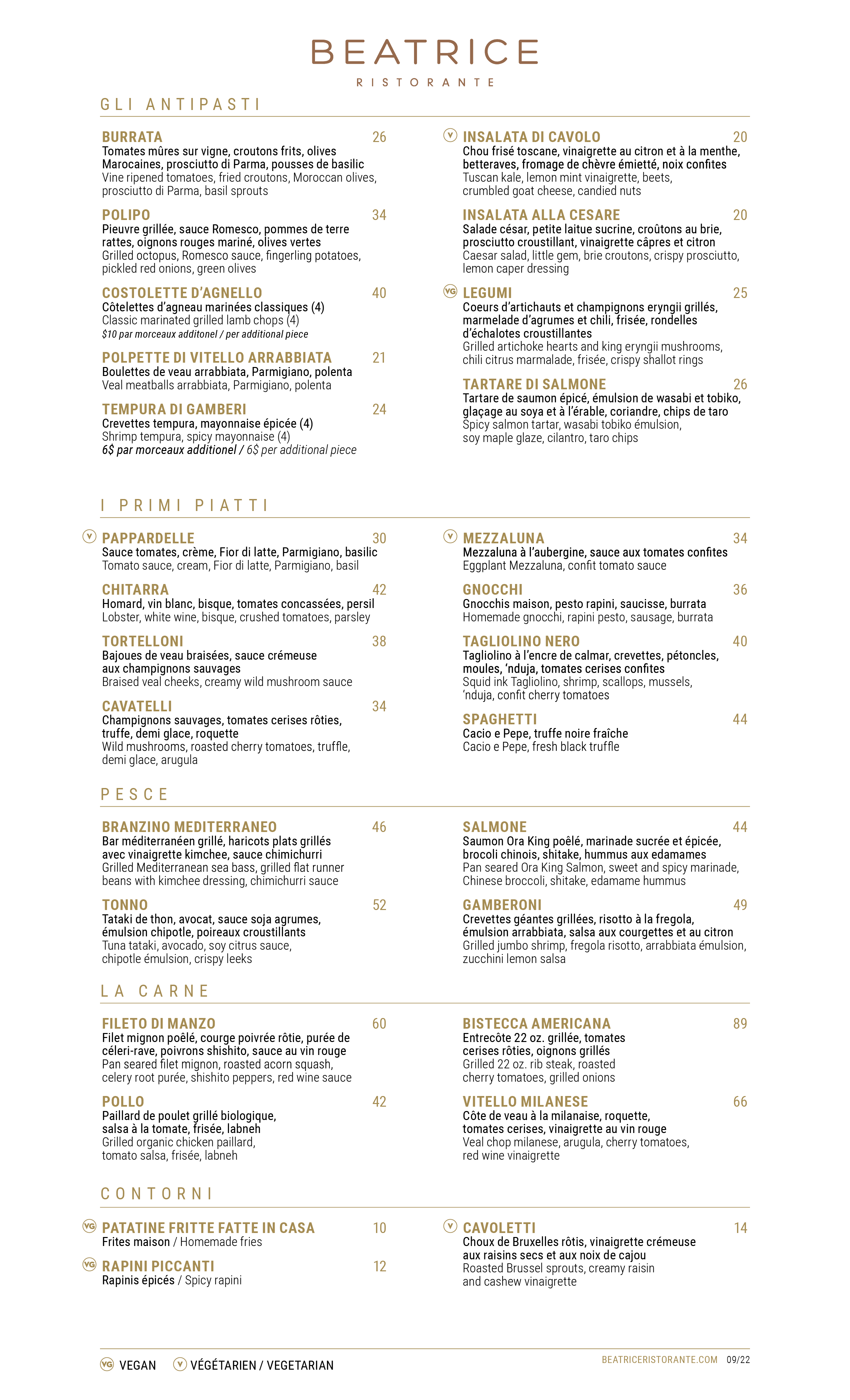 Dinner Menu · Ristorante Beatrice