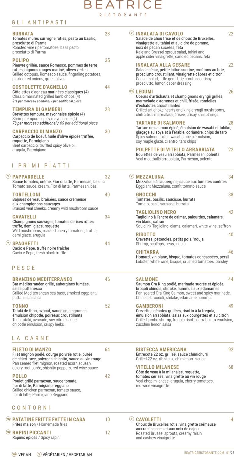 Dinner Menu · Ristorante Beatrice